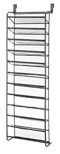 Whitmor 36 Pair Over The Door Shoe Rack, Gun Metal Gray