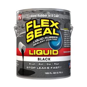 flex seal liquid, 1 gallon, black, liquid rubber coating sealant, waterproof, flexible, breathable, and uv resistant, roof repair, basements, rv, campers, trailers, marine, epdm, masonry