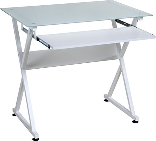 OneSpace Ultramodern Glass Computer Desk, White