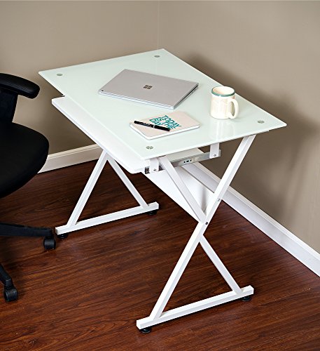 OneSpace Ultramodern Glass Computer Desk, White