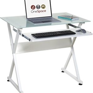 OneSpace Ultramodern Glass Computer Desk, White