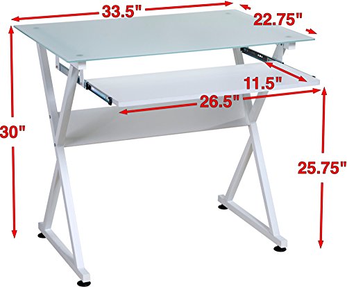 OneSpace Ultramodern Glass Computer Desk, White