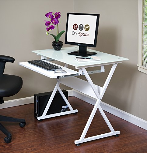 OneSpace Ultramodern Glass Computer Desk, White