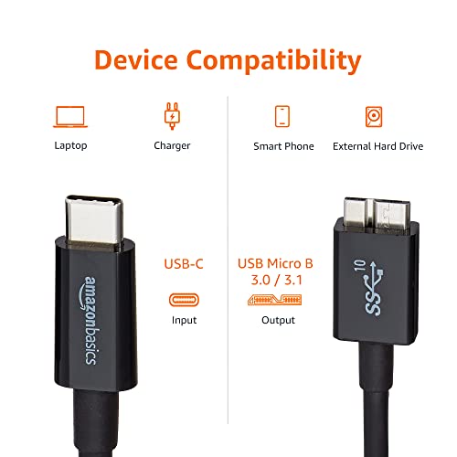 Amazon Basics USB-C to Micro USB 3.1 Gen 2 Fast Charging Cable, 10Gbps High-Speed, 3 Foot, Black