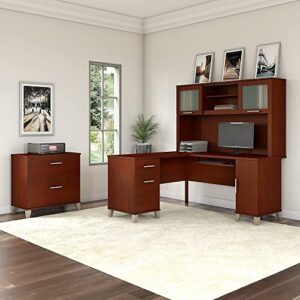 Bush Furniture WC81730 L Shaped Desk with Storage, 60W, Hansen Cherry