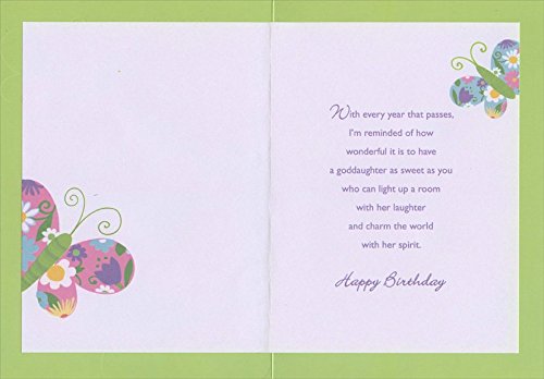 Designer Greetings Three Colorful Butterflies on Glitter Background: Goddaughter Birthday Card