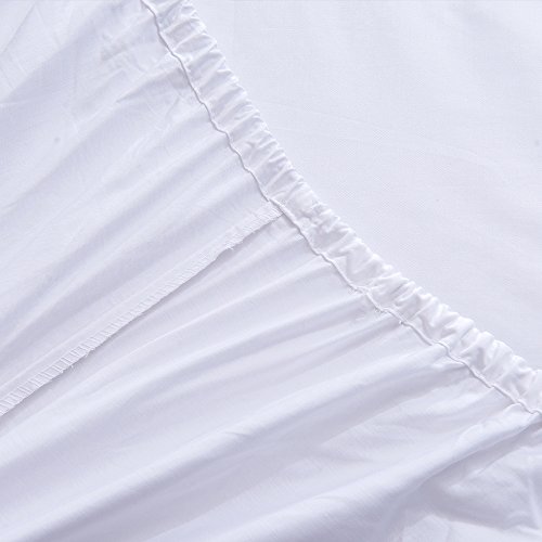 Merryfeel Cotton Bed Sheet Set,100% Cotton Sateen 300 Thread Count Embroidered Lace Sheet Set,Deep Pocket,4 Pieces,5-Star Hotel Collection- Queen White