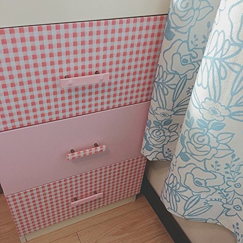 Yifely Pink Checked Furniture Paper Mediterranean Style Countertop Door Sticker Shelf Liner 17.7inch by 9.8 Feet