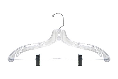 NAHANCO 500RCHU Plastic Suit Hanger with Metal Swivel Hook and Pinch Clips, Heavy Weight, 17", Clear (Pack of 25)