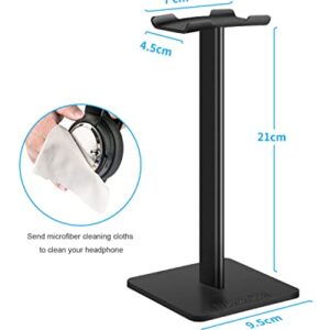 New bee Headphone Stand Headset Holder Earphone Stand with Aluminum Supporting Bar Flexible Headrest ABS Solid Base for All Headphones Size (Black)