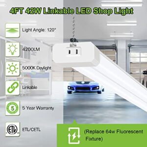 5000K LED Shop Light Linkable, 4FT Daylight 42W LED Ceiling Lights for Garages, Workshops, Basements, Hanging or FlushMount, Included Power Cord and Pull Chain, 4200lm, ETL- 1 Pack