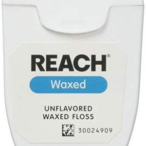 Reach Unflavored Waxed Dental Floss for Oral Care & Removal of Plaque & Food From Teeth & Gum Line, Accepted by the American Dental Association (ADA), Unflavored, 55 yds (Pack of 3)