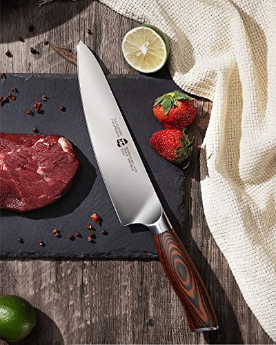 TUO Chef Knife 8 inch Kitchen Knives German High Carbon Stainless Steel Professional Sharp Chopping Knife, Chefs Knife with Pakkawood Handle and Gift Packaging