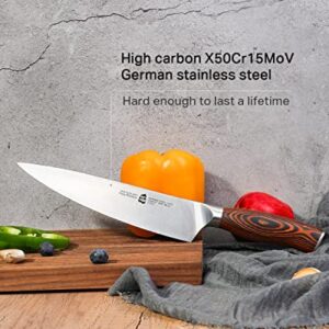 TUO Chef Knife 8 inch Kitchen Knives German High Carbon Stainless Steel Professional Sharp Chopping Knife, Chefs Knife with Pakkawood Handle and Gift Packaging