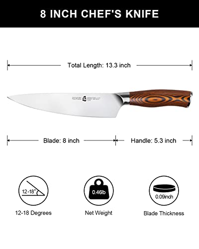 TUO Chef Knife 8 inch Kitchen Knives German High Carbon Stainless Steel Professional Sharp Chopping Knife, Chefs Knife with Pakkawood Handle and Gift Packaging