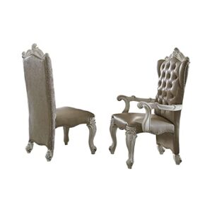 acme versailles side chair (set-2) - 61132 - vintage gray pu/fabric & bone white