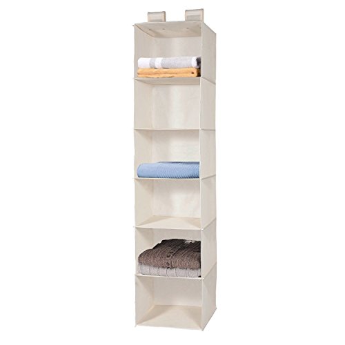 MaidMAX 6 Shelf Hanging Closet Organizer Storage Collapsible Hanging Closet Shelves Hanging Organizer for Closet with 2 Widen Straps, Foldable, Beige, 51.5 Inches High