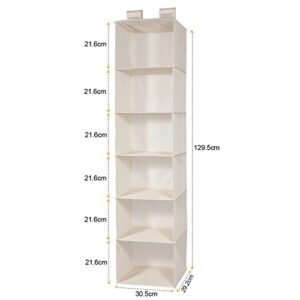 MaidMAX 6 Shelf Hanging Closet Organizer Storage Collapsible Hanging Closet Shelves Hanging Organizer for Closet with 2 Widen Straps, Foldable, Beige, 51.5 Inches High