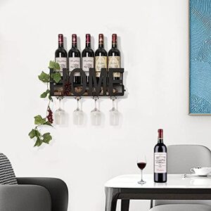 SODUKU Wall Mounted Metal Wine Rack 4 Long Stem Glass Holder & Wine Cork Storage Home