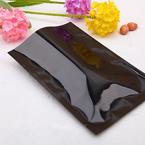 200 Pack Metallic Mylar Foil Open Top Sealable Bags Vacuum Heat Seal Pouches for Food Storage Packaging with Tear Notches (6x9cm (2.4x3.5 inch), Black)