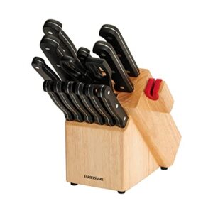 farberware 14-piece triple-rivet knife block set with built-in edgekeeper knife sharpener