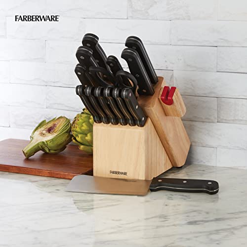 Farberware 14-Piece Triple-Rivet Knife Block Set with Built-In EdgeKeeper Knife Sharpener