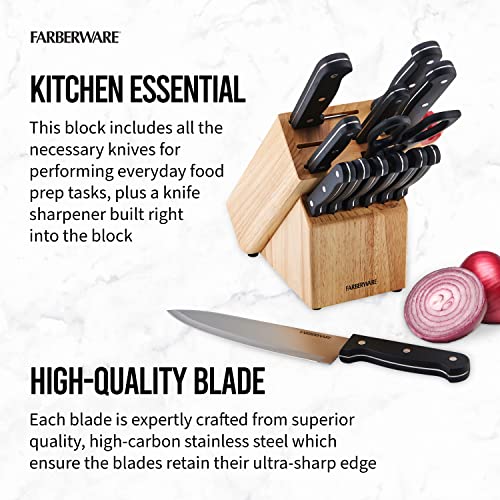 Farberware 14-Piece Triple-Rivet Knife Block Set with Built-In EdgeKeeper Knife Sharpener