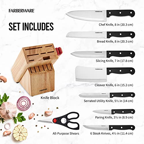 Farberware 14-Piece Triple-Rivet Knife Block Set with Built-In EdgeKeeper Knife Sharpener