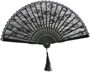 oulii hand fan paper fans wedding fans for party favor fancy dress (black)