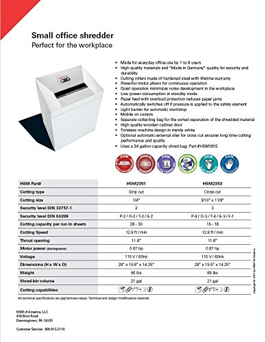 HSM Pure 530 Strip-Cut; shreds up to 30 sheets; 21-Gallon Capacity Continuous Operation Shredder