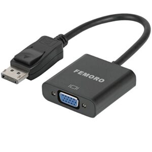 femoro displayport to vga adapter 1080p converter, display port dp to vga adapter male to female connector compatible with computer, desktop, laptop, pc, monitor, projector, hdtv - black