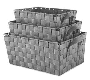 whitmor woven strap storage baskets s/3-gray