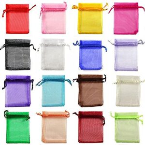 yueton 100 pieces assorted color organza drawstring pouches candy jewelry party wedding favor present bags 3-1/2w 4-1/2l inch