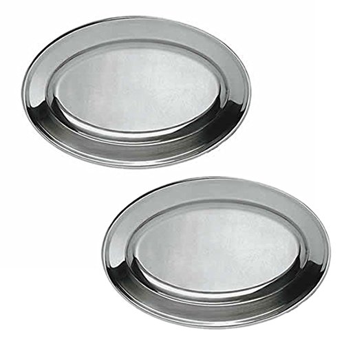 Heavy Duty Mirror Polish Oval Stainless Steel Platters Canapes Horduerves Serving Tray (12"x8") Set of 2