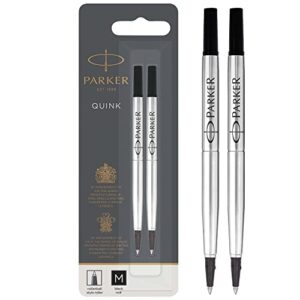 parker rollerball pen refill medium nib black, pack of 2