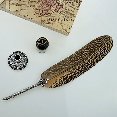 GC Quill Pen Beautiful Nuture Feather Metal Carving Pen Holder 6 Nibs Gift Set GCLL021