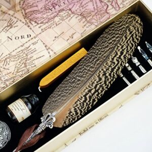 GC Quill Pen Beautiful Nuture Feather Metal Carving Pen Holder 6 Nibs Gift Set GCLL021