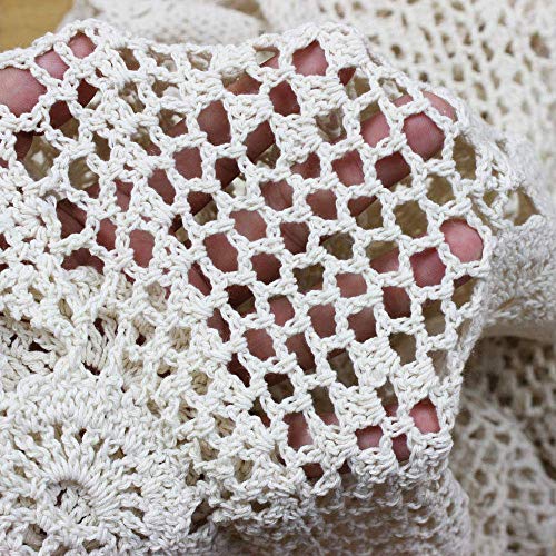 KEPSWET Cotton Handmade Crochet Lace Table Runner Beige Rectangle Coffee Table Dresser Decor (14x36 inch)