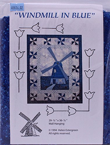 Windmill in Blue Dutch Wall Hanging Windmills Quilting Quilt Kit Cotton Fabric Netherlands Holland - Sold by The Kit M416.02