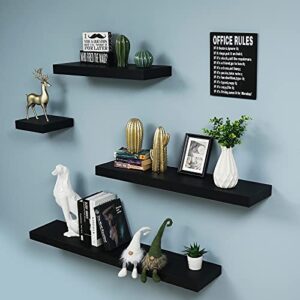 WELLAND 24 inch Black Mission Floating Shelves for Wall, Bathroom Wall Mount Shelves, Wood Modern Display Shelves, Book Shelves,for Bedroom,Living Room and Kitchen