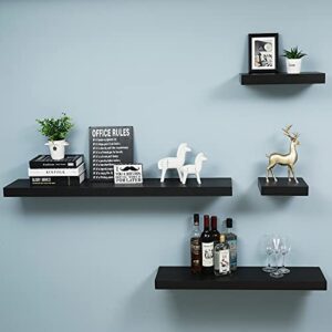 WELLAND 24 inch Black Mission Floating Shelves for Wall, Bathroom Wall Mount Shelves, Wood Modern Display Shelves, Book Shelves,for Bedroom,Living Room and Kitchen