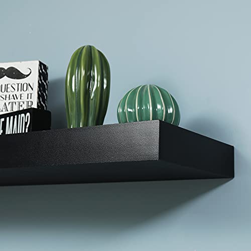 WELLAND 24 inch Black Mission Floating Shelves for Wall, Bathroom Wall Mount Shelves, Wood Modern Display Shelves, Book Shelves,for Bedroom,Living Room and Kitchen