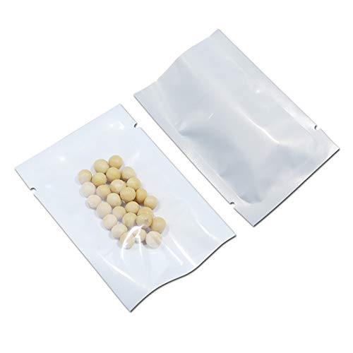 300 Pcs 2.4x3.5 inch (Usable Size 2x3.1 inch) White Front Clear Open Top 2.8mil Plastic Heat Seal Bags Vacuum Sealable Pouch Bag for Food Storage Packets Mini Packaging with Tear Notches