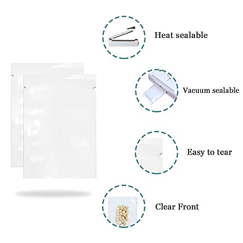 300 Pcs 2.4x3.5 inch (Usable Size 2x3.1 inch) White Front Clear Open Top 2.8mil Plastic Heat Seal Bags Vacuum Sealable Pouch Bag for Food Storage Packets Mini Packaging with Tear Notches