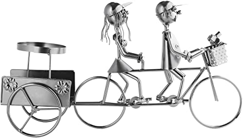 BRUBAKER Wine Bottle Holder Couple on Tandem Bicycle Metal Sculptures and Figurines Decor Wine Racks and Stands Gifts Decoration