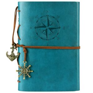 maleden leather writing journal notebook, classic spiral bound notebook refillable diary sketchbook gifts with unlined travel journals to write in for girls and boys (sky blue)