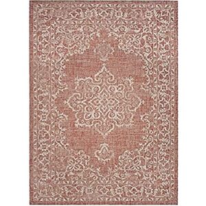 safavieh courtyard collection 8' x 11' terracotta/beige cy8481 indoor/ outdoor waterproof easy-cleaning patio backyard mudroom area-rug