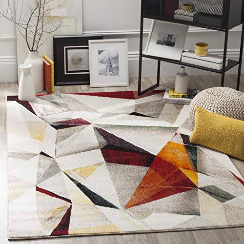 SAFAVIEH Porcello Collection Accent Rug - 4' x 6', Light Grey & Orange, Modern Abstract Design, Non-Shedding & Easy Care, Ideal for High Traffic Areas in Entryway, Living Room, Bedroom (PRL6940F)