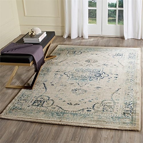 SAFAVIEH Evoke Collection 5'1" x 7'6" Beige / Turquoise EVK509F Oriental Medallion Distressed Non-Shedding Living Room Bedroom Area Rug