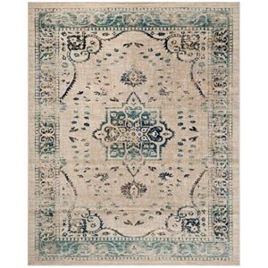 SAFAVIEH Evoke Collection 5'1" x 7'6" Beige / Turquoise EVK509F Oriental Medallion Distressed Non-Shedding Living Room Bedroom Area Rug